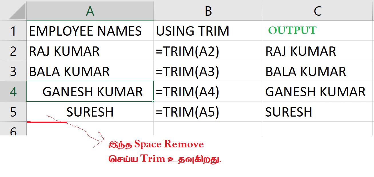 TRIM FUNCTION IN EXCEL – RAMAKAYAL COMPUTER EDUCATION
